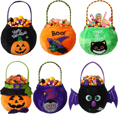 6 Pcs Halloween Pumpkin Plush Bucket for Kids 6.3 X 4.7 Inch Trick or ...