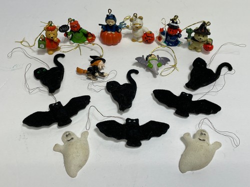 VTG HALLOWEEN ORNAMENTS Bats BLACK CATS Ghosts WITCH Teddy Bears ...