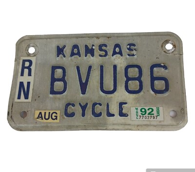 Vintage KANSAS Motorcycle 1992 License Plate Blue and Silver | eBay