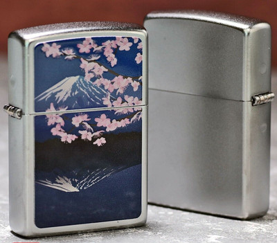 ZIPPO Japanese Pattern Fuji upside down, Sakura, Satin chrome, Nashiji ...