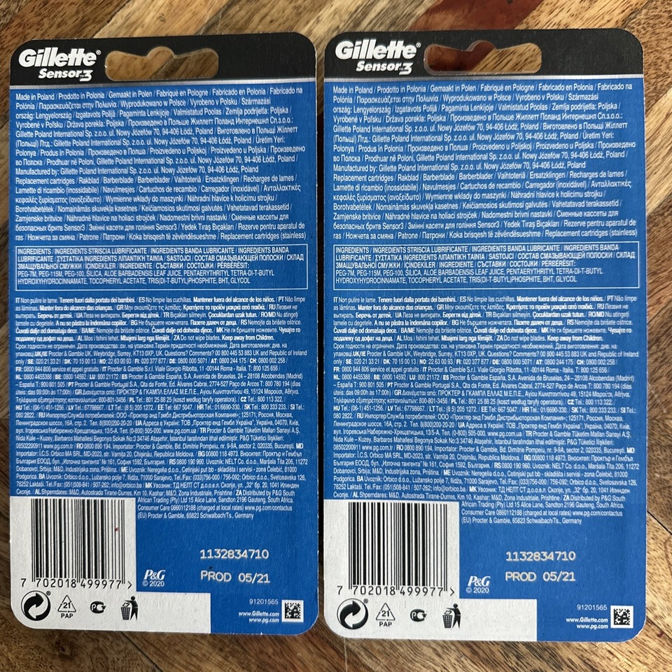 GILLETTE SENSOR 3 RAZOR BLADES REFILL 16 CARTRIDGES - 2 PACKS TOTAL ...