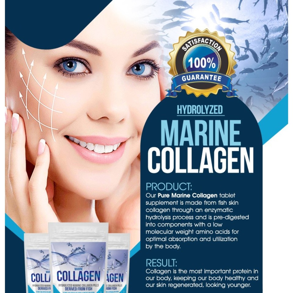 Collagen Capsules Tablets 5000mg Hydrolysed Marine Type 1 Max Strength ...