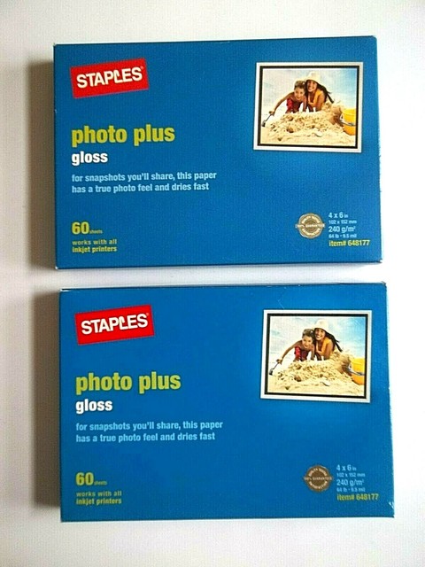 Staples Photo Plus Gloss Inkjet Photo Paper 60 sheets 4x6 # 648177 for ...