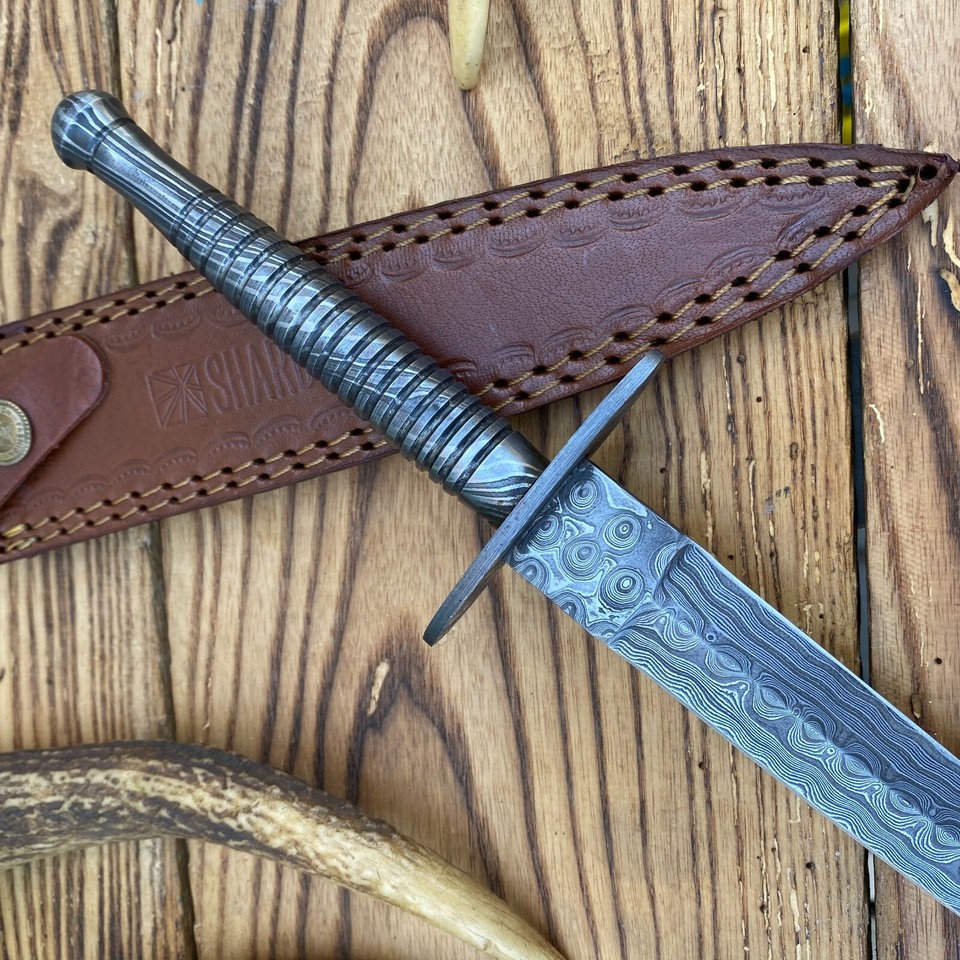 Vintage WW2 Double-Edged Damascus V42 Military Stiletto Dagger Knife W ...