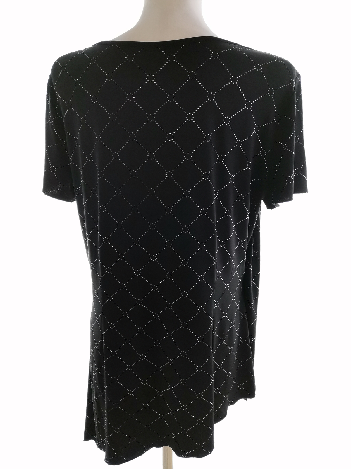 Tia Size 42 Black Tunic Blouse Short Sleeve Diamonds print Crystals | eBay