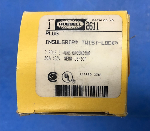 Hubbell 2611 Insulgrip Twist-Lock 2POLE 3WIRE 30A 125V L5-30P ...