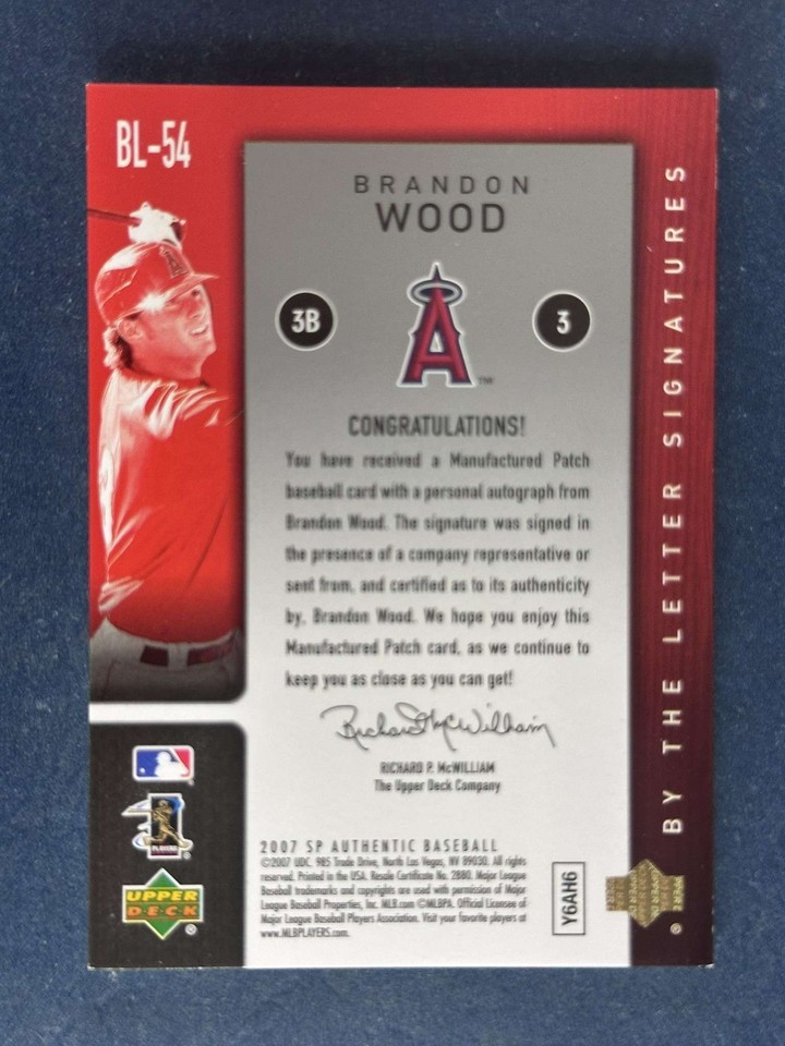 2007 SP Authentic Letter Brandon Wood Autograph Patch Angels /31 | eBay