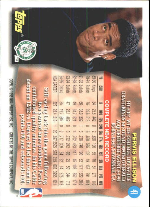 1995-96 Topps Boston Celtics Basketball Card #41 Pervis Ellison | eBay