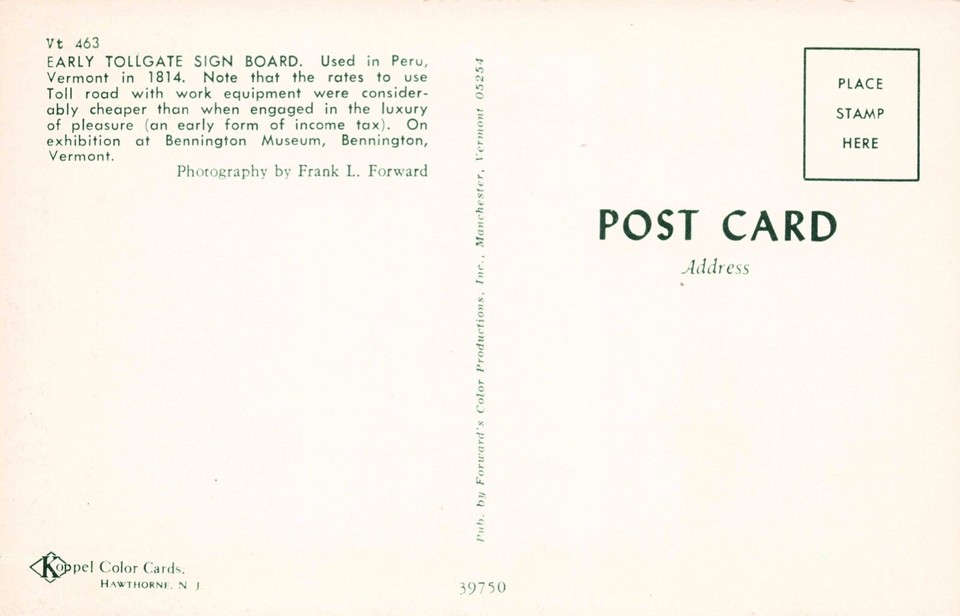 Tollgate Sign Board, Peru, Vermont Vintage PC | eBay