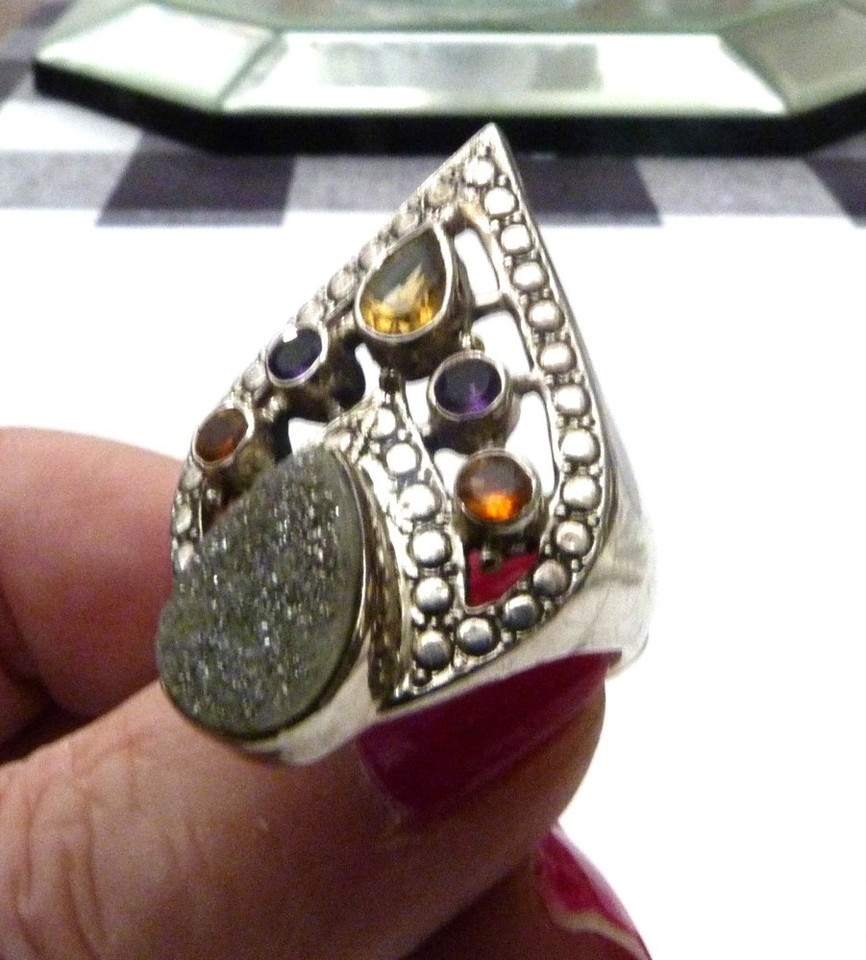 VINTAGE NICKY BUTLER CITRINE AMETHYST DRUZY GEMSTONE STERLING SILVER ...