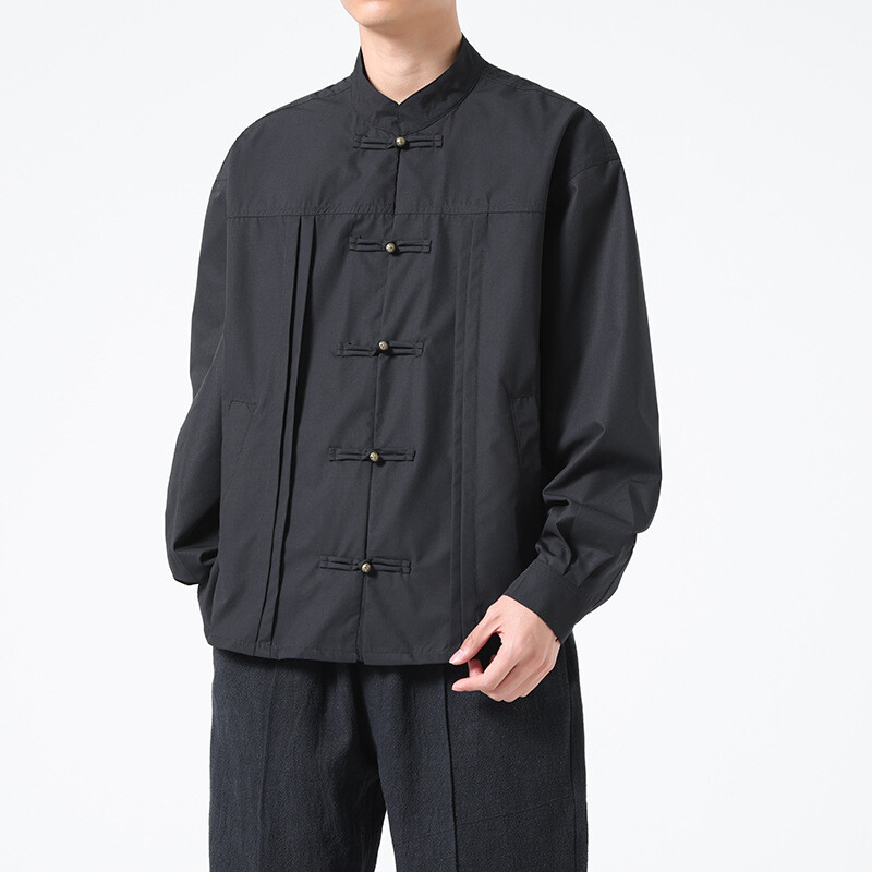 Hot Chinese Stand-Up Collar Button-Down Shirt Japanese Long-Sleeved ...