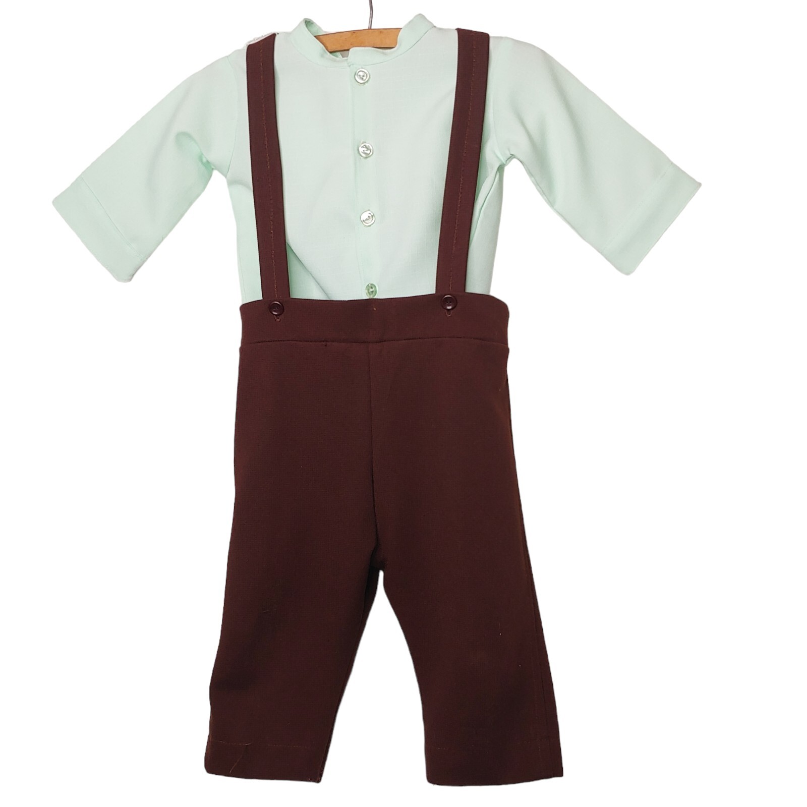 Vintage Homemade Dutch Baby Boy Outfit Set Green Shirt Brown Suspender ...