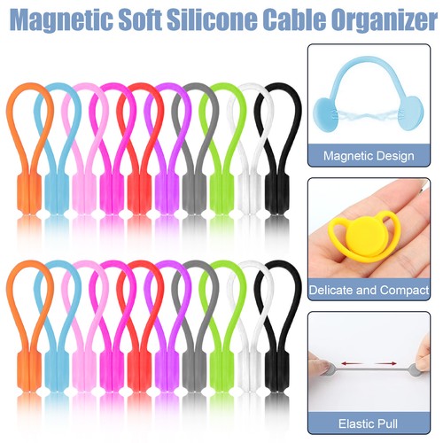 20Pcs Multi-Color Silicone Clips Reusable Magnetic Cable Ties | eBay UK