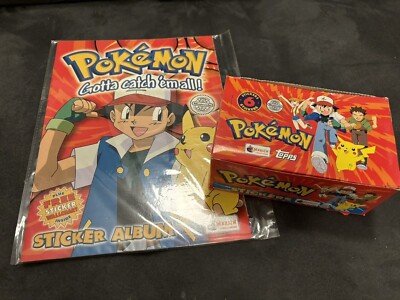 Topps Merlin Pokemon Sticker Box new 1999 + Leeres Album + 100 Sticker ...