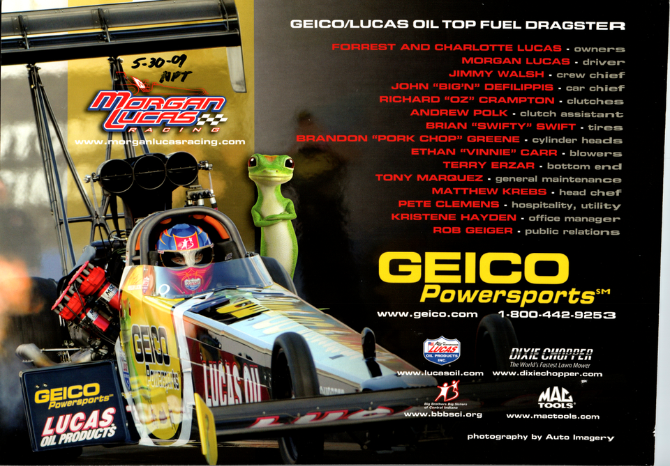 Morgan Lucas Hand Signed 8.5x11 Bio Card 2009 NHRA Top Fuel Lucas Oil ...