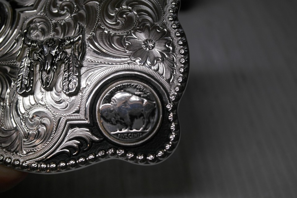 Montana Silversmiths Men's Antiqued Buffalo Nickel And Skull Buckle ...