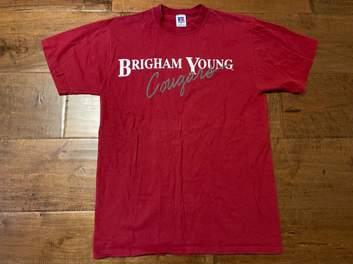 Vintage Brigham Young Cougars BYU Russell Made in USA Red T-Shirt ...