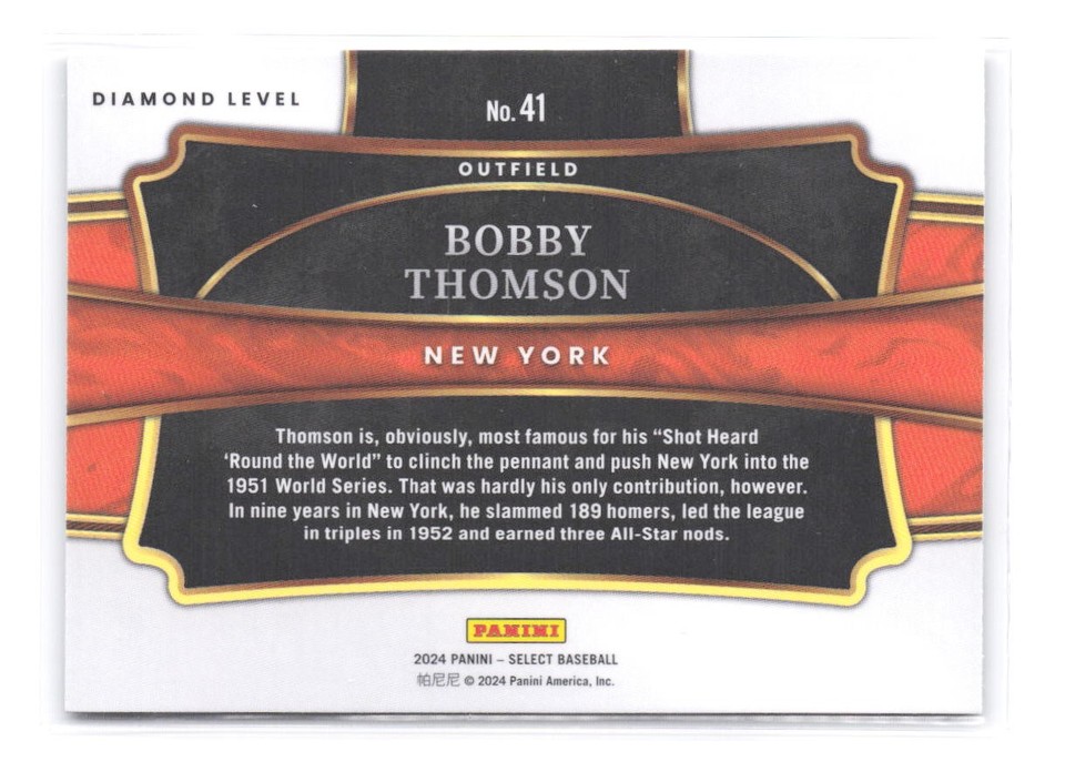 2024 Panini Select Bobby Thomson 41 New York Giants Diamond Level SP | eBay