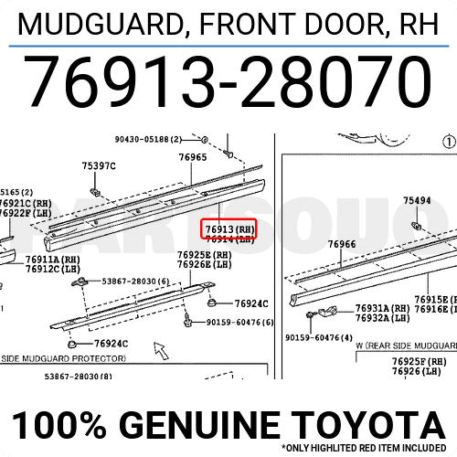 7691328070 Genuine Toyota MUDGUARD, FRONT DOOR, RH 76913-28070 | eBay