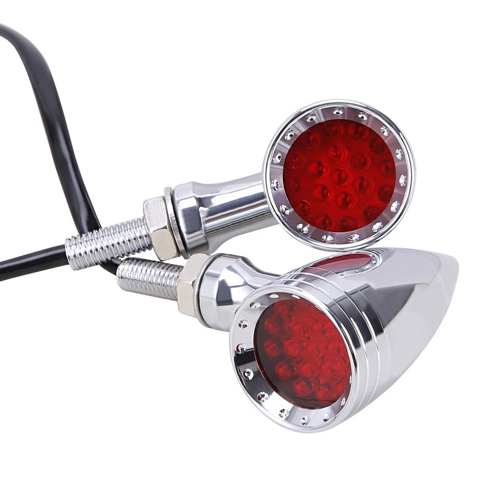 Universal Red 20 LED Chrome Motorcycle Running Turn Signal Tail Light ...
