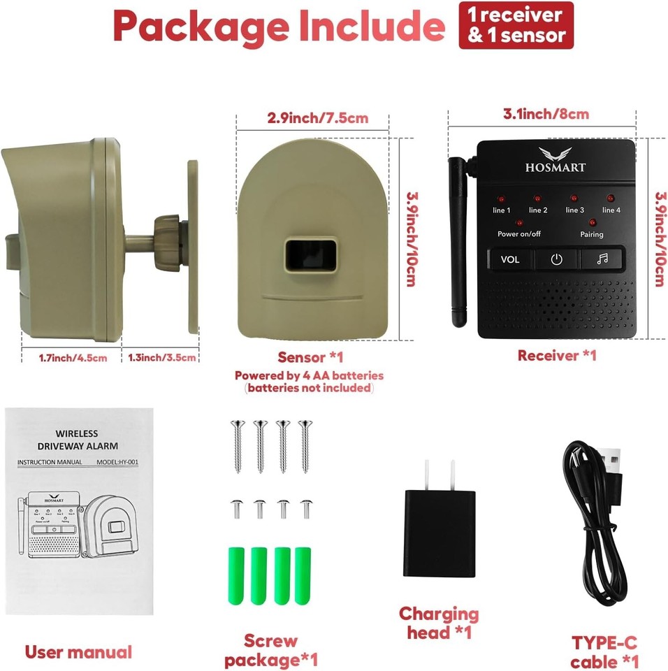 1/2 Mile Hosmart Driveway Alarm Wireless Sensor System & Driveway ...