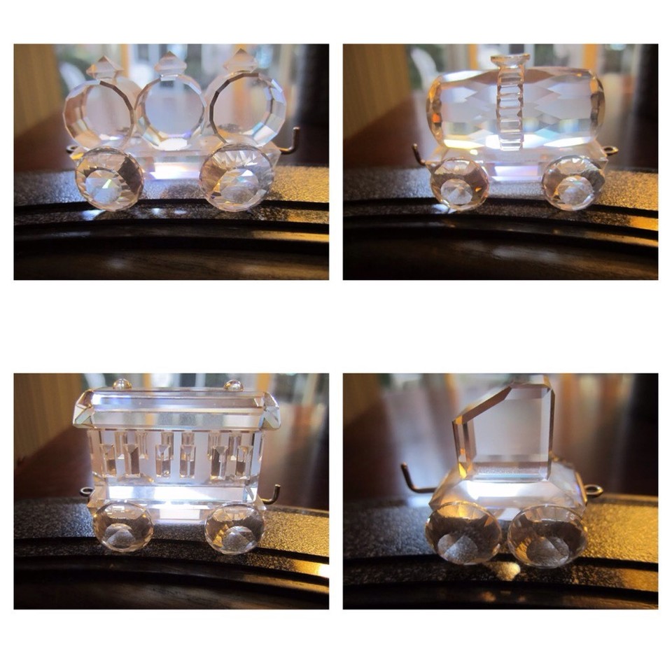 SWAROVSKI Swan Signed Complete 6 Piece Locomotive Train Set With Tracks ...