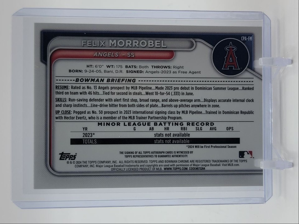FELIX MORROBEL 2024 BOWMAN CHROME 1ST AUTOGRAPH ANGELS AUTO Q1630 | eBay