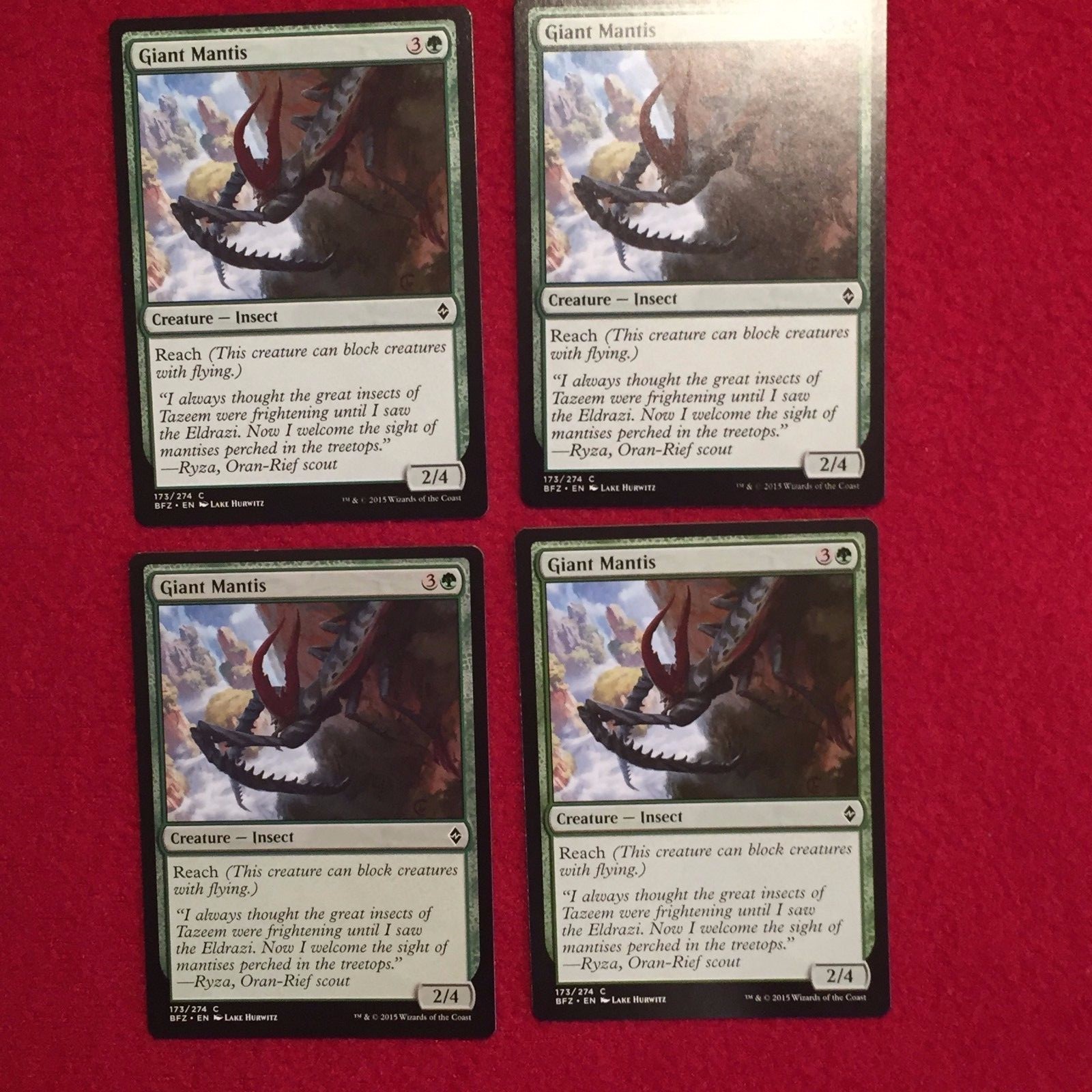 MTG X4 Giant Mantis Battle For Zendikar Magic the Gathering Green Cards ...