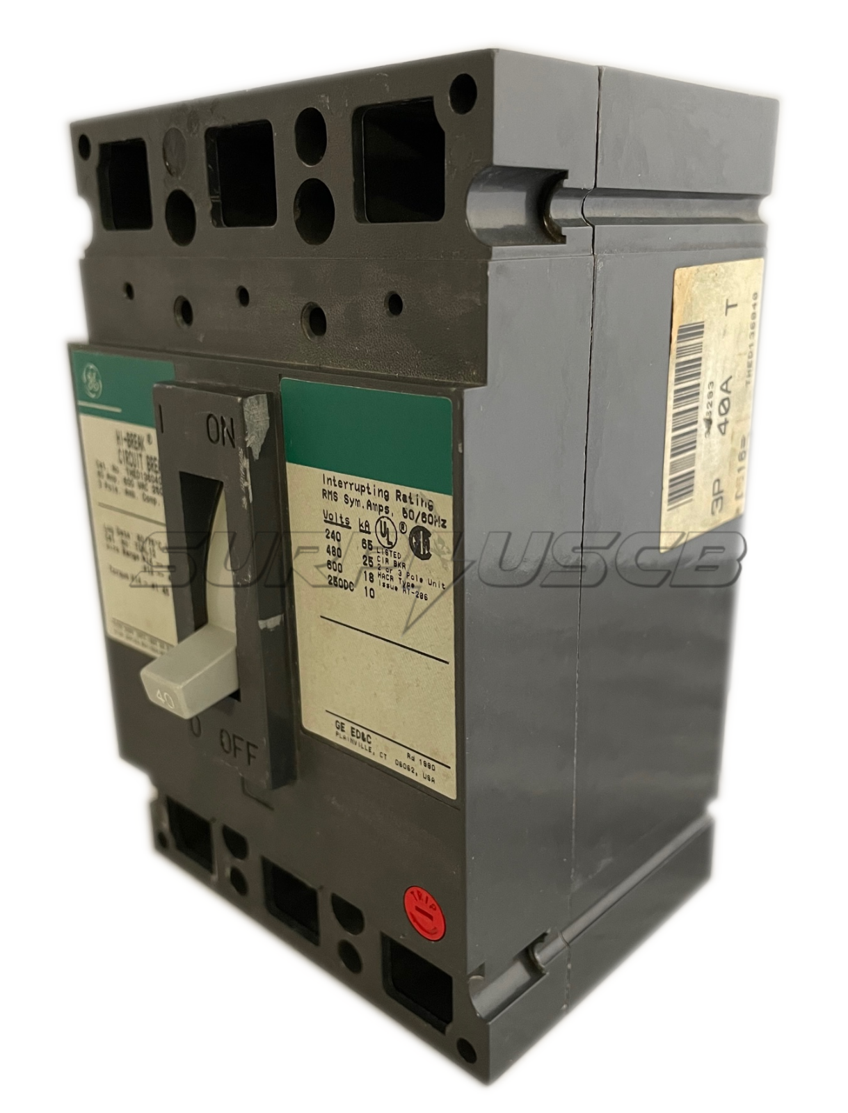 GE THED136040 Circuit Breaker, 3-Pole, 40 Amp, 600Vac, Bolt-On, Load ...