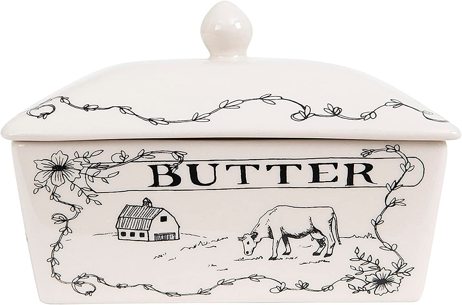 Country Stoneware Butter Dish with Lid, "Spread the Love" Message, and ...