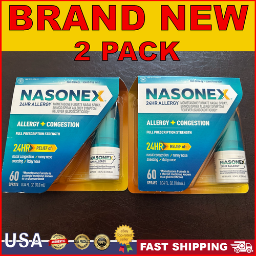 Nasonex 24HR Non Drowsy Allergy Nasal Congestion Relief 60x2=120 Sprays ...