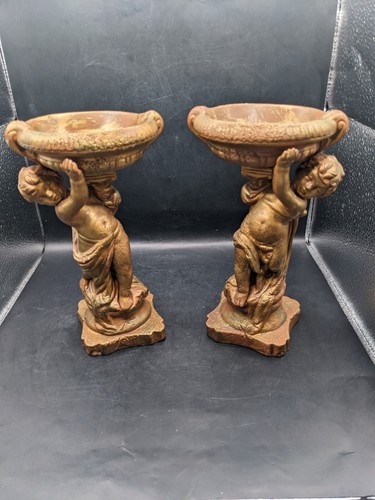 Vintage Inarco Cherub Chalkware Statues/ Candle Holders 8.5" Gold ...