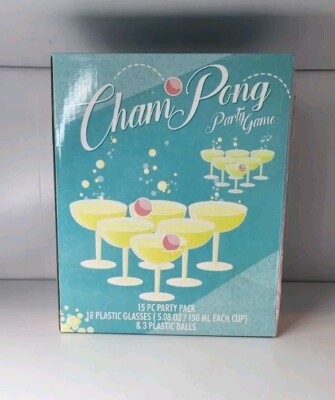 THE CHAM PONG PARTY GAME, 15 PC Party Pack 12 Plastic Glasses , 3 BALLS ...