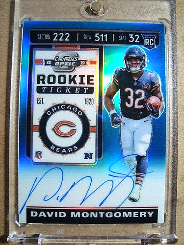 2019 David Montgomery Contenders Optic Rookie Autograph Aqua Prizm RC ...