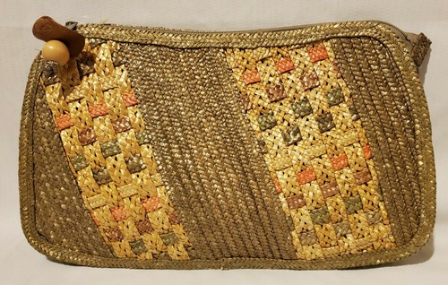 Genie Handbag Purse Bag Straw Green Wood Zipper Pull | eBay