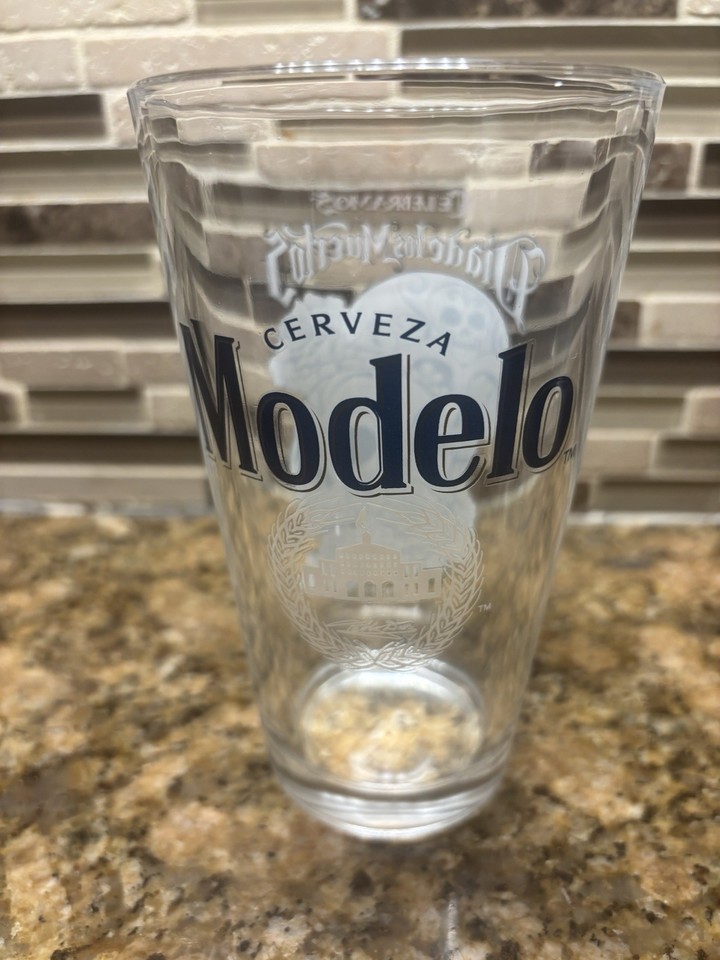 TWO MODELO BEER GLASSES MISTER CARTOON PINT USED TATTOO GLASSES ART | eBay
