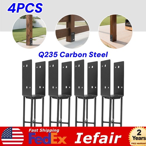 4pcs Post Base Holders U-Shape Carbon Steel Post Base Holder For 4"x 4 ...