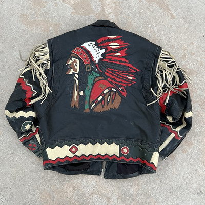 Vintage Indian Motorcycle Native American Leather Fringe Biker Jacket ...