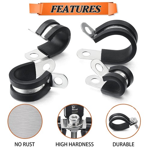 60PCS Cable Clamps Assortment Kit 304 Stainless Steel Rubber Cushion ...
