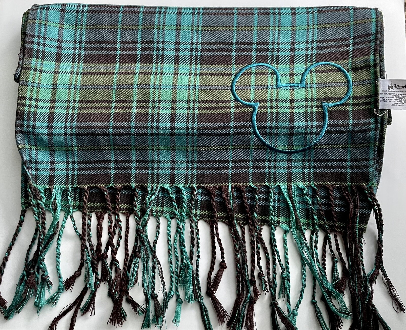 Disney World Plaid Black & Green Mickey Mouse Scarf 2… - Gem