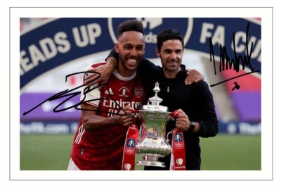 ARTETA & AUBAMEYANG Signed Autograph PHOTO Gift Signature Print ARSENAL ...