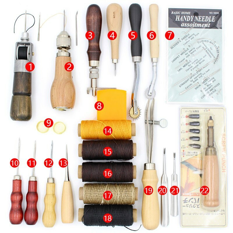 Leather tool set hand-stitched leather needle awl punching tool DIY ...