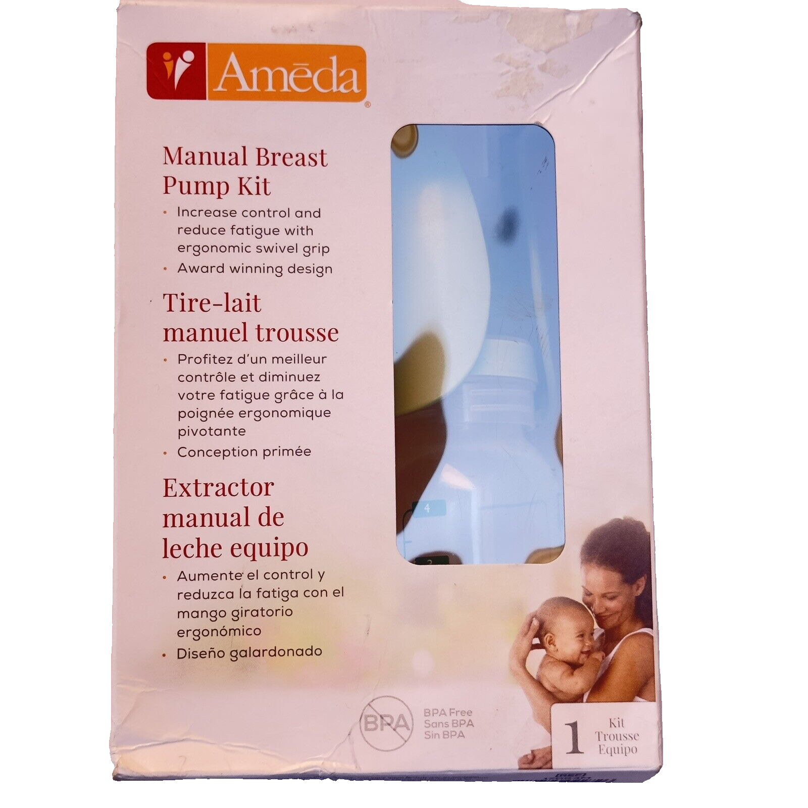 Ameda Manual Breast Pump Kit W/ Bottles One Hand Ergonomic Swivel ...