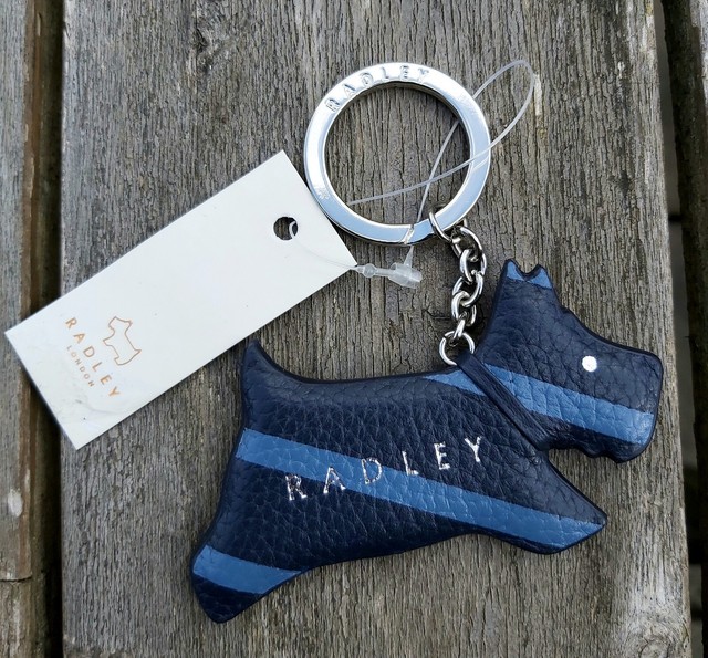 Radley Jump Stripe Blue Leather Large Dog Keyring for sale online | eBay