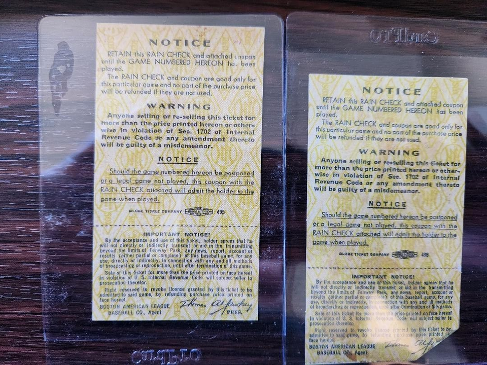 1946 2 Rain Check Stubs for Game 3 at Fenway | eBay