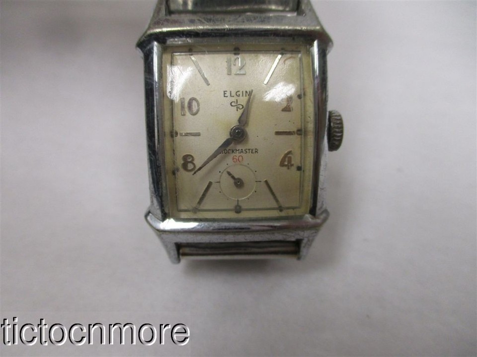 VINTAGE ELGIN SHOCKMASTER DURAPOWER DECO NUMERALS WATCH SPIKED LUGS ...