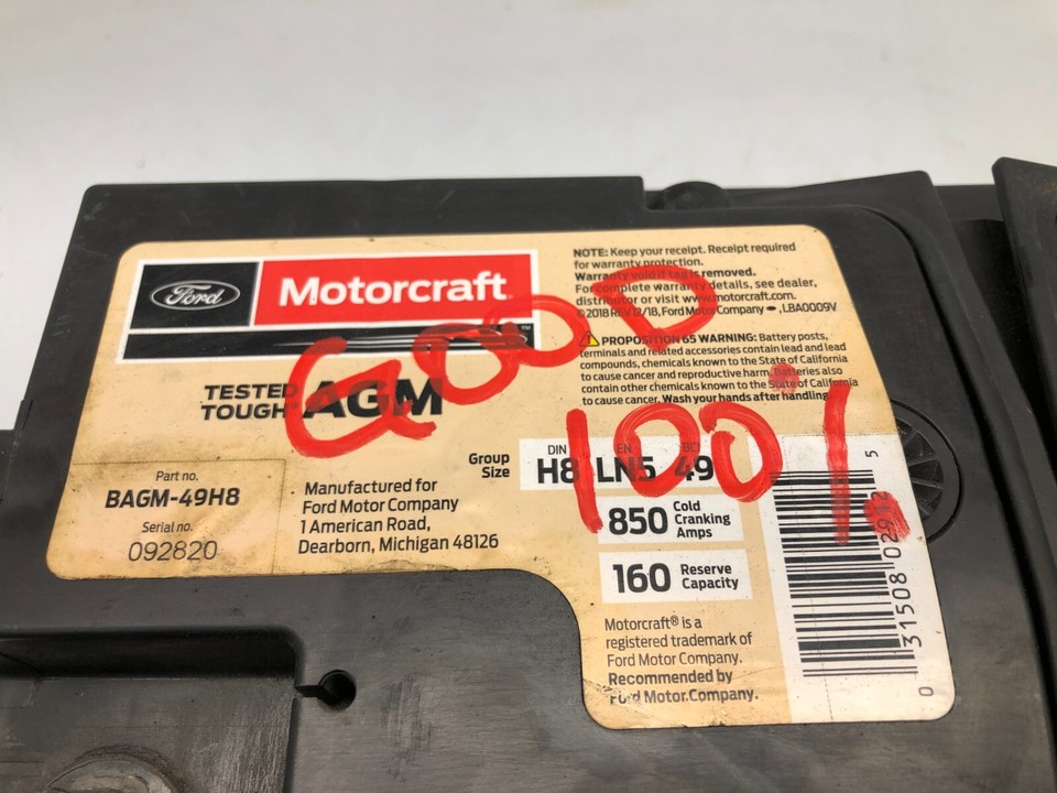 FORD MOTORCRAFT BAGM-49H8 H8 LN5 49 850 CCA 160RC 12 V AGM BATTERY | eBay
