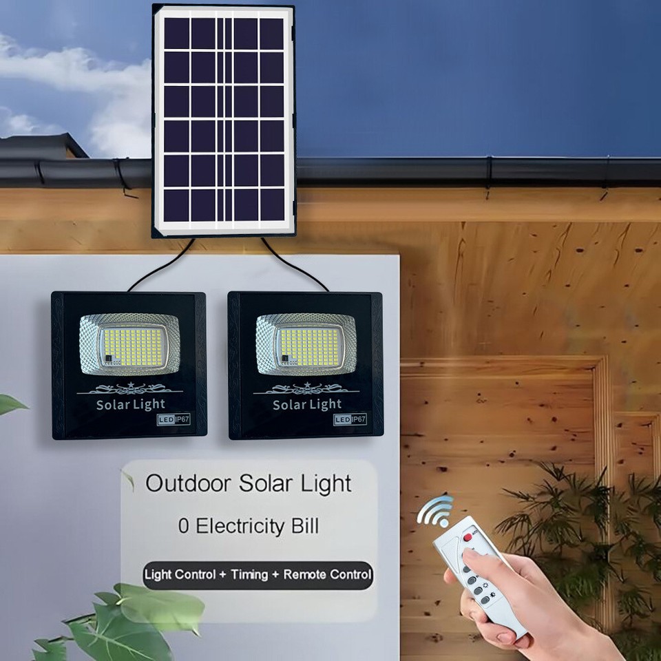 500W Dual Head Solar Flood Lights Outdoor Street Light Dusk to Dawn ...