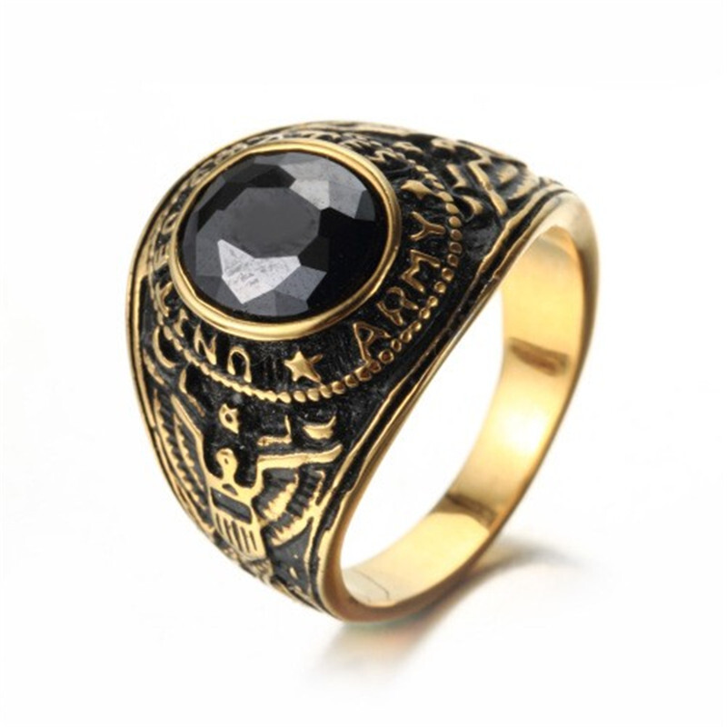 Vintage Army Rings for Men black Color red Stone Crystal Stainless ...