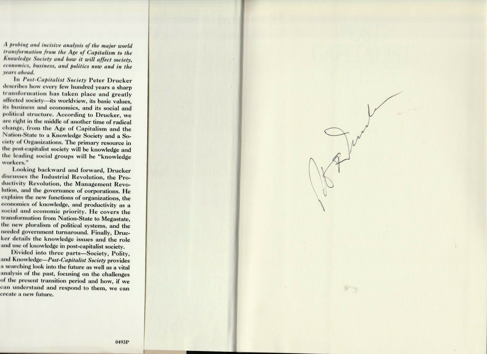 Post Capitalist Society by Peter F. Drucker (1993, Hardcover), Signed ...